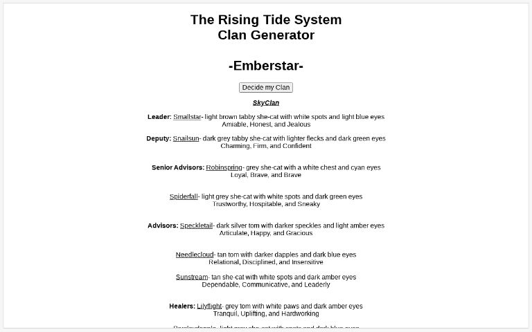 The Rising Tide System Clan Generator -Emberstar-