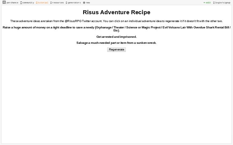 Risus Adventure Recipe ― Perchance Generator