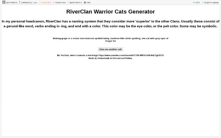 RiverClan Warrior Cats Generator