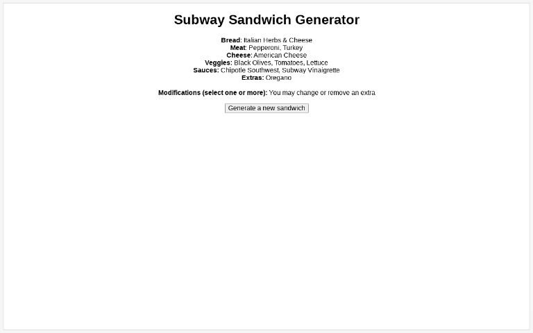 Subway Sandwich Generator
