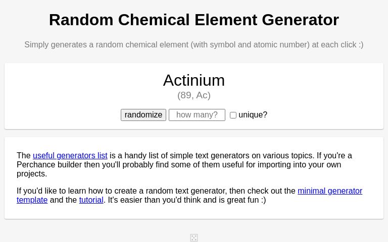 Random Chemical Element Generator