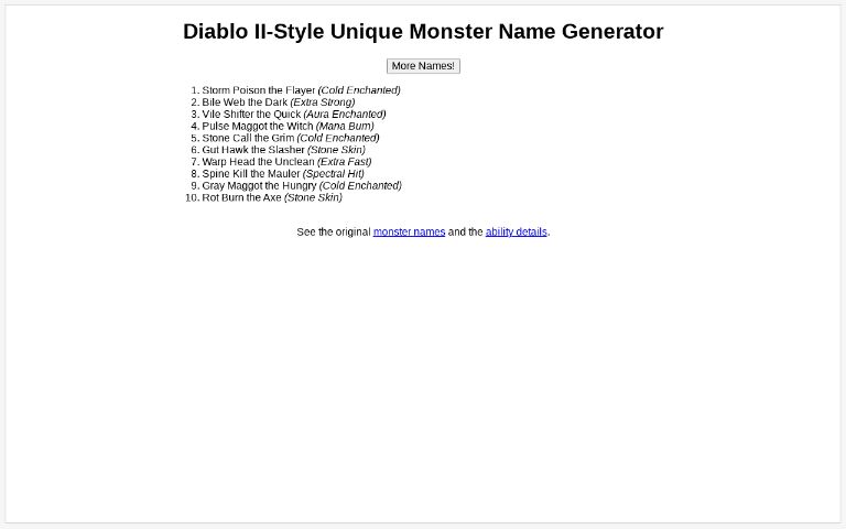 Diablo II-Style Unique Monster Name Generator