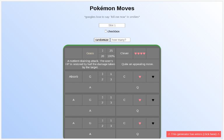 Pokémon Moves ― Perchance Generator
