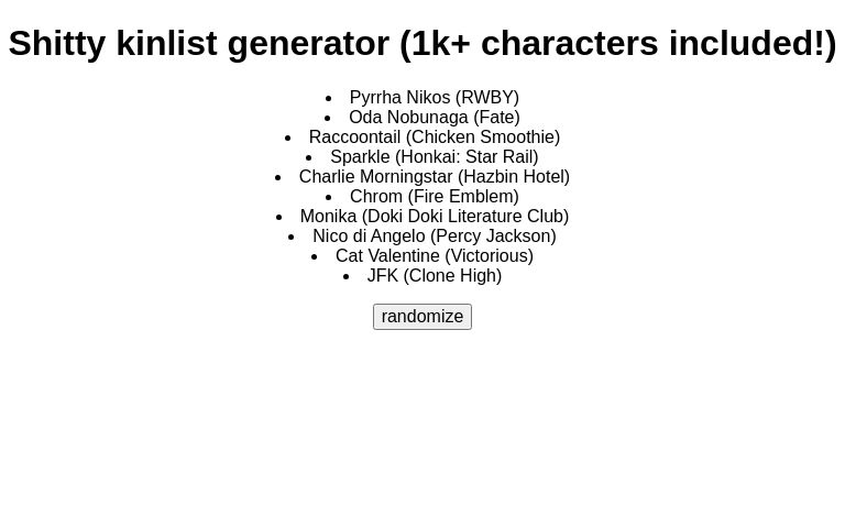Shitty kinlist generator (1k+ characters included!)