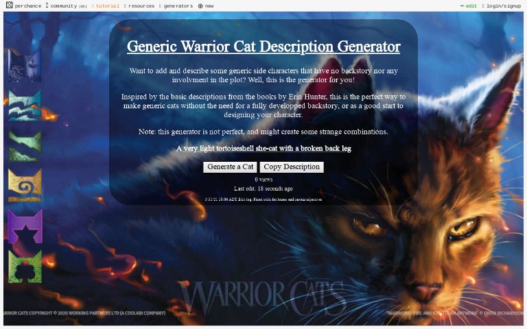 Generic Warrior Cat Description Generator
