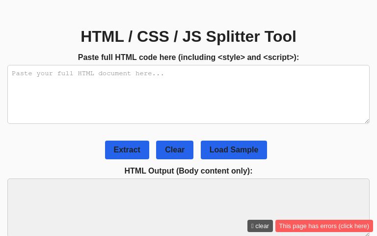 HTML / CSS / JS Splitter Tool ― Perchance Generator