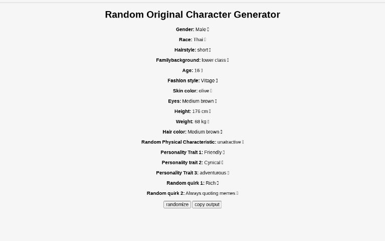 Random Original Character Generator
