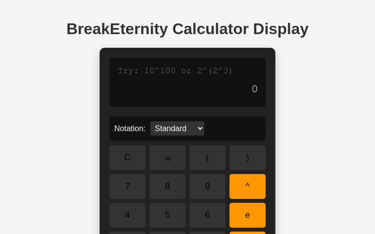 BreakEternity Calculator Display ― Perchance Generator