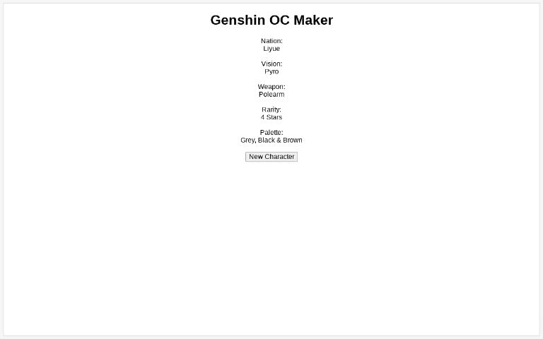 Genshin OC Maker ― Perchance Generator