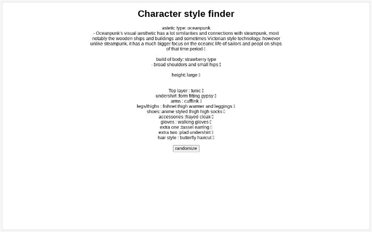 Character style finder ― Perchance Generator