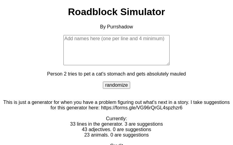 Roadblock Simulator ― Perchance Generator