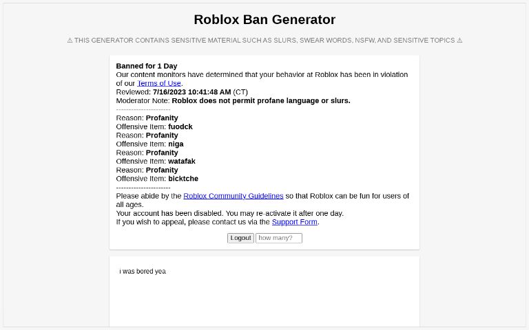 Roblox Ban Generator