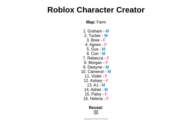 Roblox Character Creator ― Perchance Generator