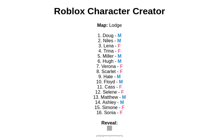 Roblox Character Creator ― Perchance Generator