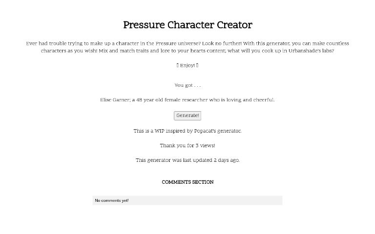 Pressure Character Creator ― Perchance Generator