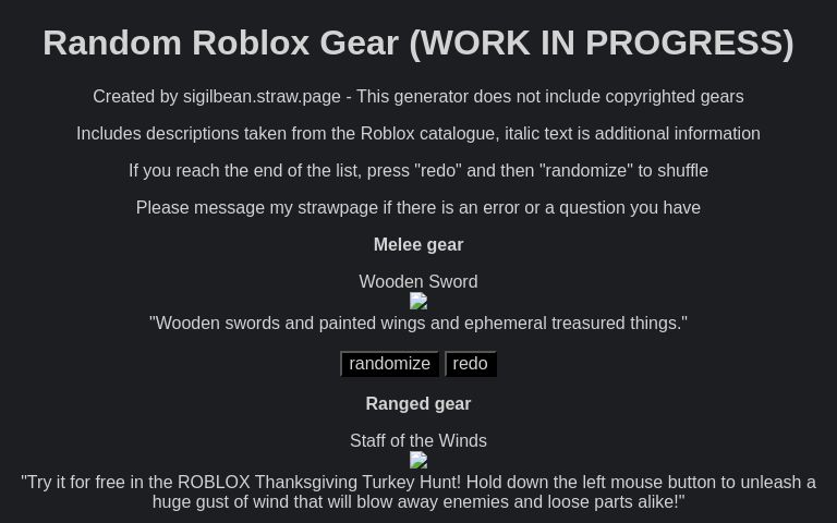 Random Roblox Gear (WORK IN PROGRESS) ― Perchance Generator