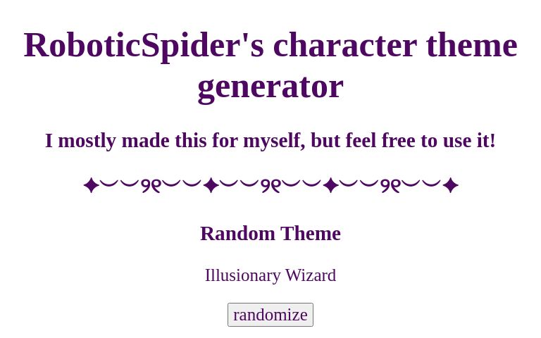 RoboticSpider's character theme generator