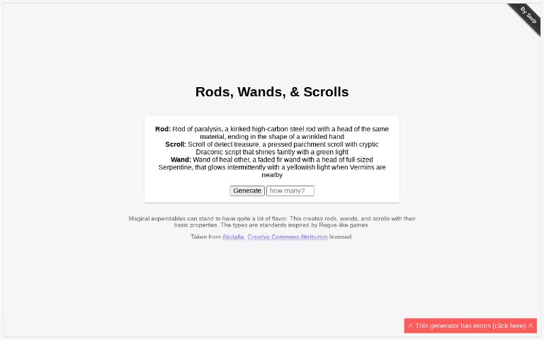 Rods, Wands, & Scrolls ― Perchance Generator
