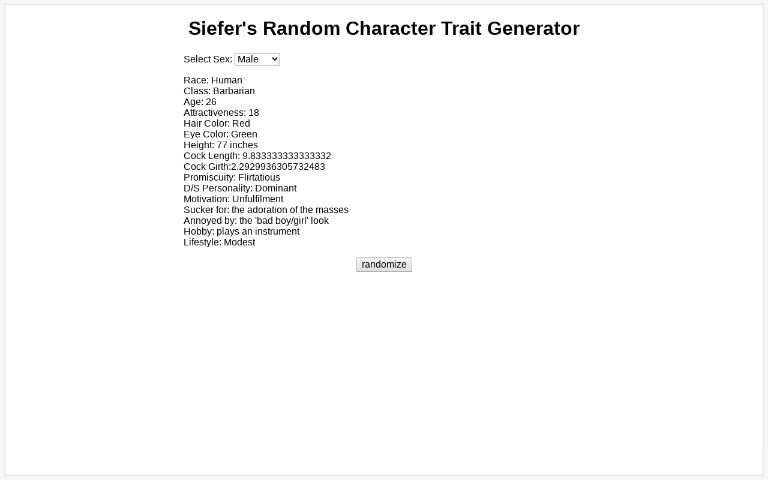 Siefer's Random Character Trait Generator