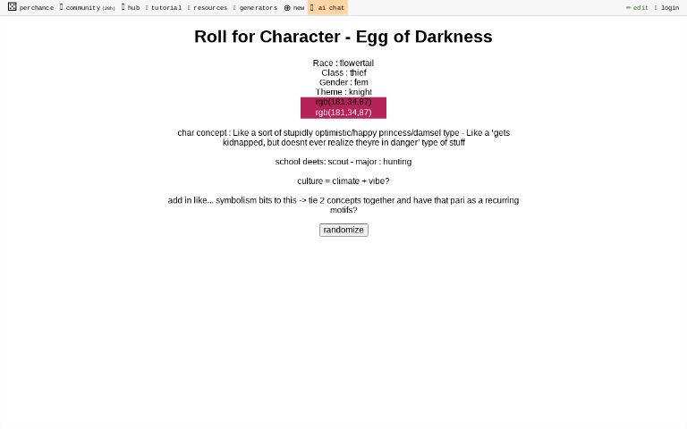 Roll for Character - Egg of Darkness ― Perchance Generator