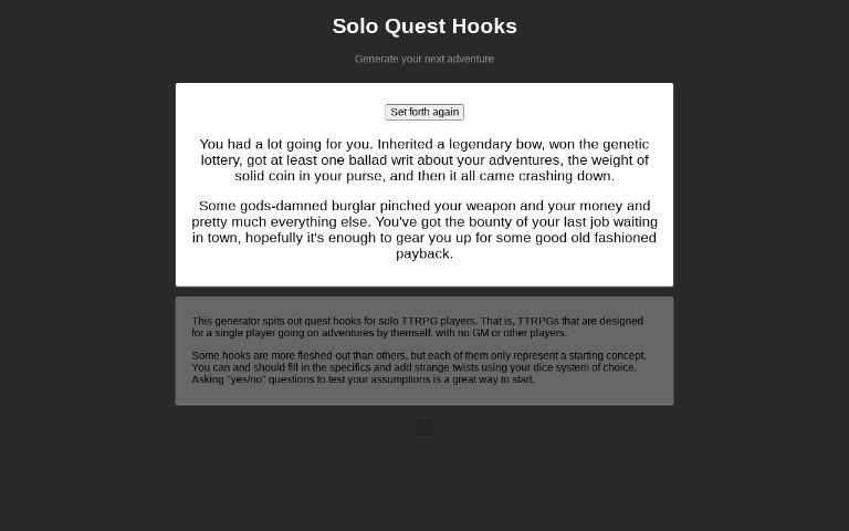 Solo Quest Hooks ― Perchance Generator