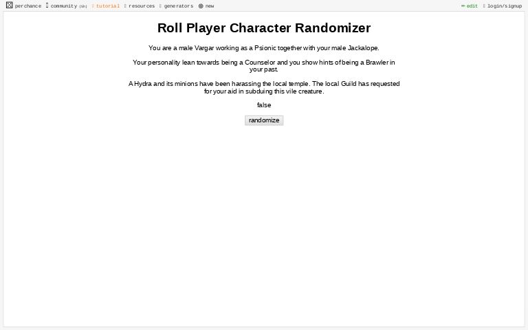 Roll Player Character Randomizer ― Perchance Generator