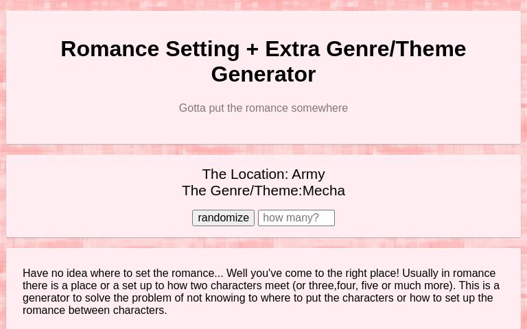 Romance Setting + Extra Genre/Theme Generator