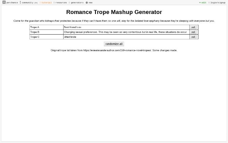 Romance Trope Mashup Generator