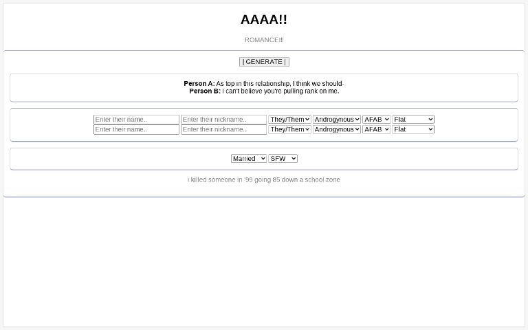 AAAA!! ― Perchance Generator