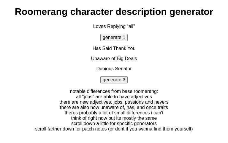Roomerang character description generator