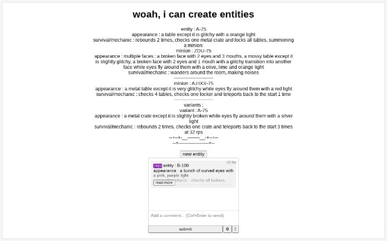 woah, i can create entities ― Perchance Generator
