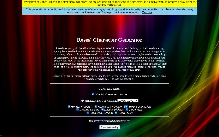 Roses' Character Generator