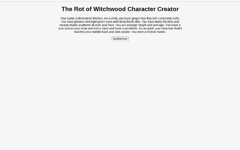 The Rot of Witchwood Character Creator ― Perchance Generator