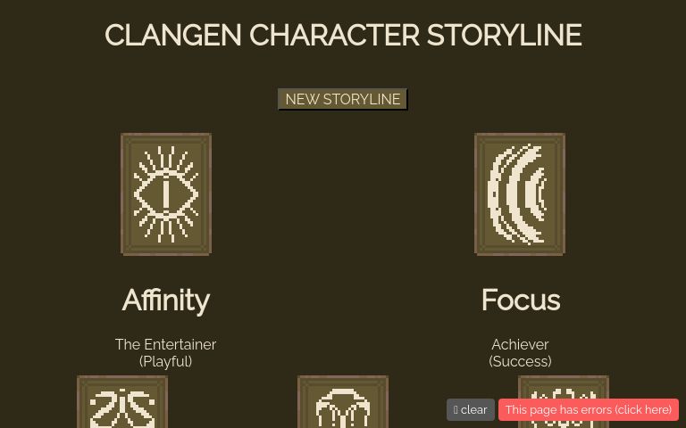 CLANGEN CHARACTER STORYLINE ― Perchance Generator