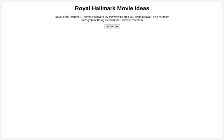 Royal Hallmark Movie Ideas ― Perchance Generator