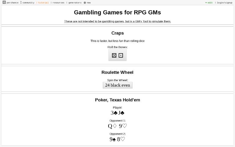 Gambling Games for RPG GMs ― Perchance Generator