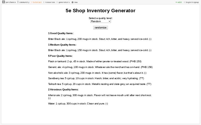 5e Shop Inventory Generator
