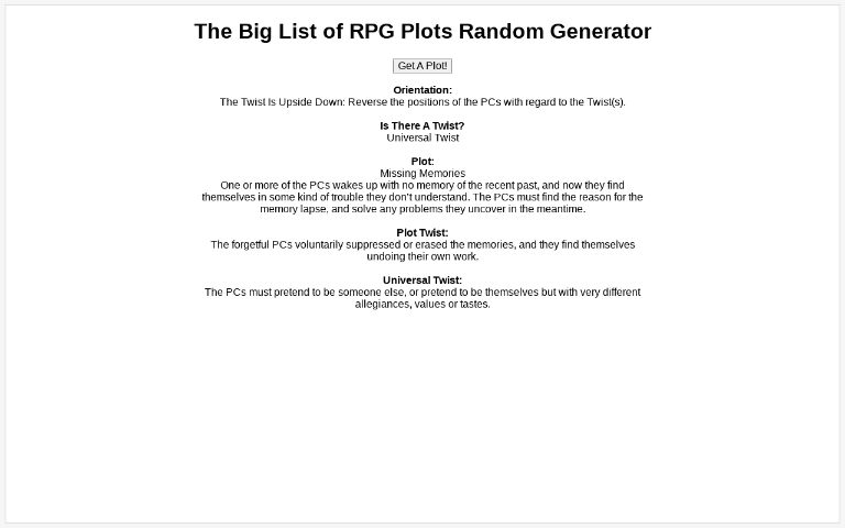 The Big List of RPG Plots Random Generator