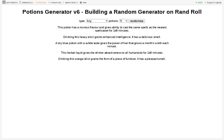 Potions Generator v6 - Building a Random Generator on Rand Roll