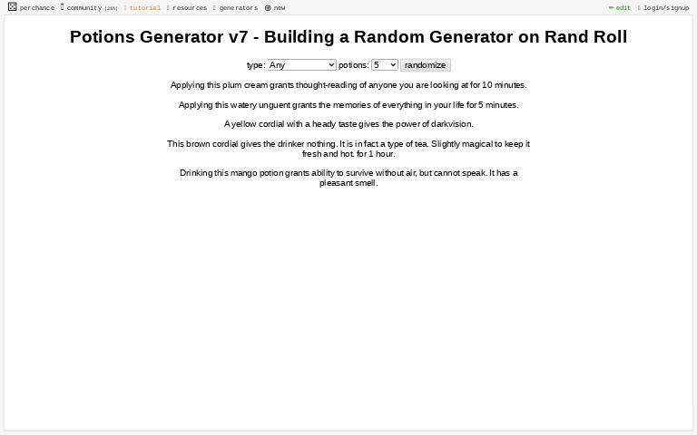 Potions Generator v7 - Building a Random Generator on Rand Roll