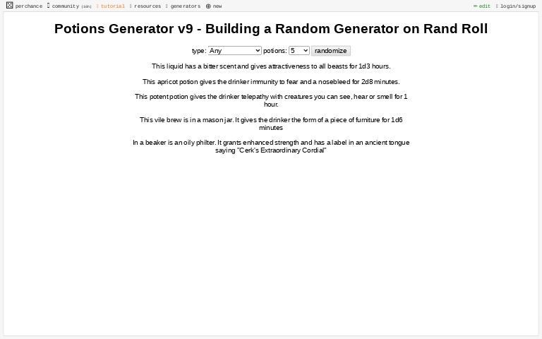 Potions Generator v9 - Building a Random Generator on Rand Roll