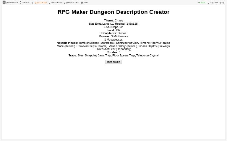 RPG Maker Dungeon Description Creator ― Perchance Generator