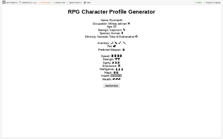 RPG Character Profile Generator