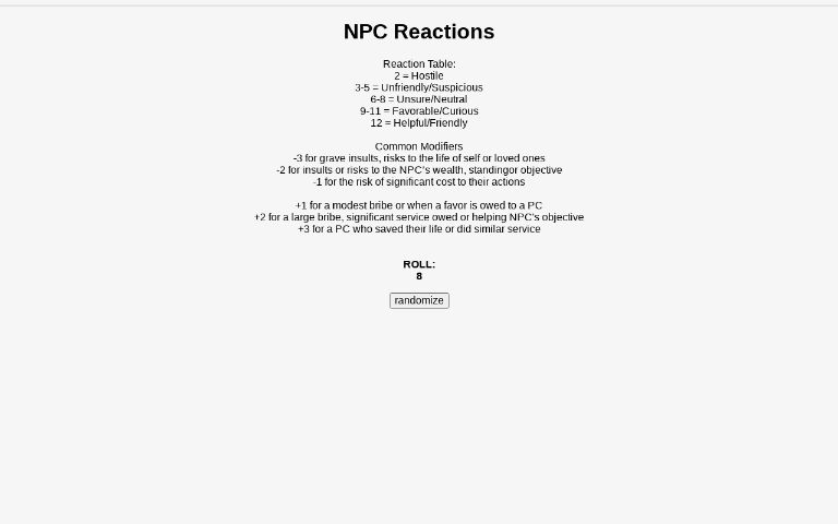 NPC Reactions ― Perchance Generator