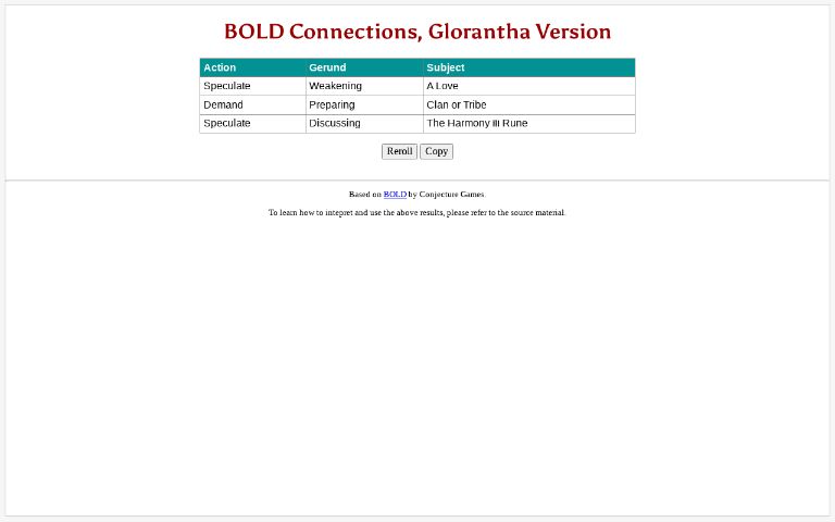 BOLD Connections, Glorantha Version ― Perchance Generator