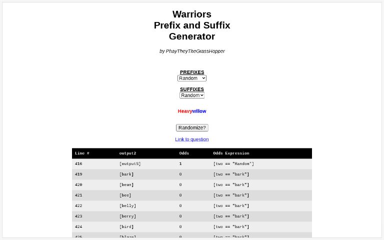 Warriors Prefix and Suffix Generator