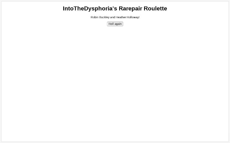 IntoTheDysphoria's Rarepair Roulette ― Perchance Generator
