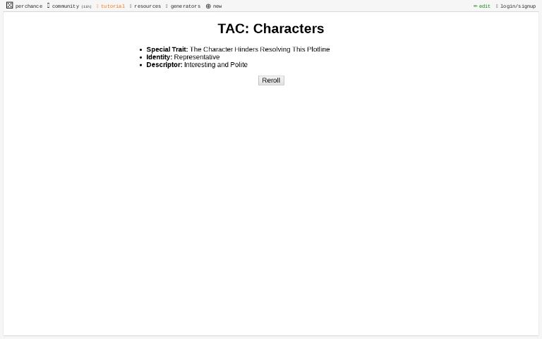 TAC: Characters ― Perchance Generator