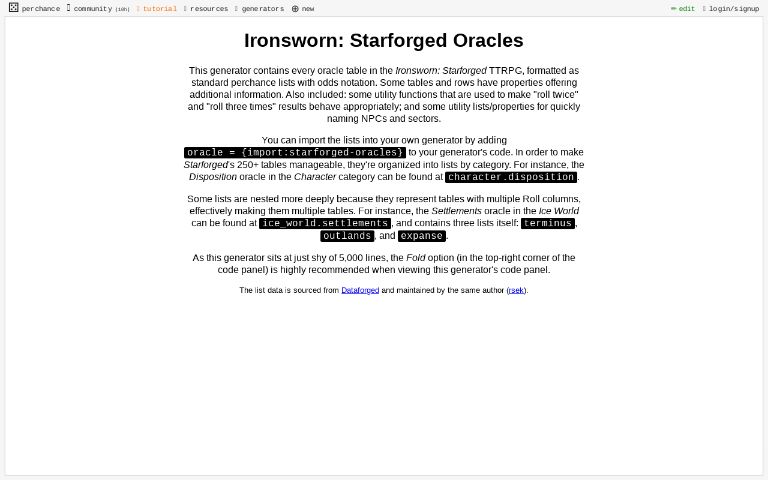 Ironsworn: Starforged Oracles ― Perchance Generator