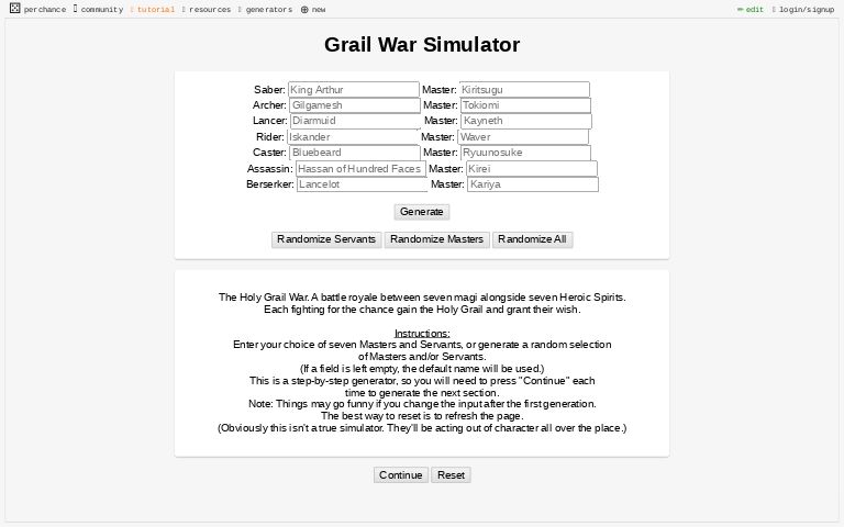 Grail War Simulator ― Perchance Generator